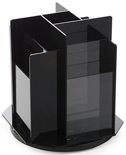 Rotating Literature Rack with (8) 4x9 Tiered Pockets, Countertop Brochure Holder - Black with Clear Plexiglas Front Panels