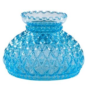 B&P Lamp Light Blue Glass Lamp Shade with Diamond Quilted Pattern Student Glass Shade with Crimped Top, 7 Inch Fitter, for Vintage and Antique Style Lamps