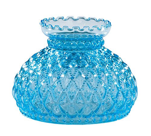 B&P Lamp Light Blue Glass Lamp Shade with Diamond Quilted Pattern Student Glass Shade with Crimped Top, 7 Inch Fitter, for Vintage and Antique Style Lamps