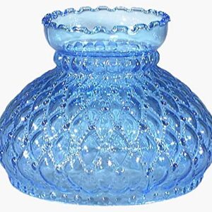 B&P Lamp Light Blue Glass Lamp Shade with Diamond Quilted Pattern Student Glass Shade with Crimped Top, 7 Inch Fitter, for Vintage and Antique Style Lamps