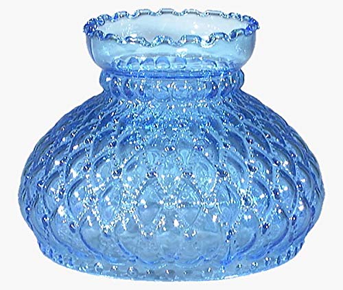 B&P Lamp Light Blue Glass Lamp Shade with Diamond Quilted Pattern Student Glass Shade with Crimped Top, 7 Inch Fitter, for Vintage and Antique Style Lamps