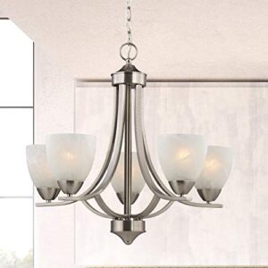 Design Classics Lighting Satin Nickel Modern Hanging Chandelier Light Fixture with Alabaster Glass Shades