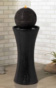 dark sphere modern zen outdoor floor water fountain 30" high with led light bubbler pillar for garden patio backyard deck home lawn porch house relaxation exterior balcony - john timberland