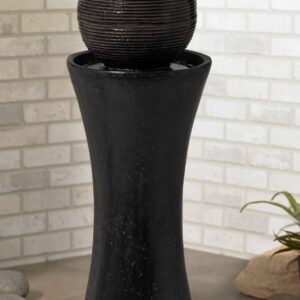 Dark Sphere Modern Zen Outdoor Floor Water Fountain 30" High with LED Light Bubbler Pillar for Garden Patio Backyard Deck Home Lawn Porch House Relaxation Exterior Balcony - John Timberland