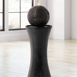 Dark Sphere Modern Zen Outdoor Floor Water Fountain 30" High with LED Light Bubbler Pillar for Garden Patio Backyard Deck Home Lawn Porch House Relaxation Exterior Balcony - John Timberland