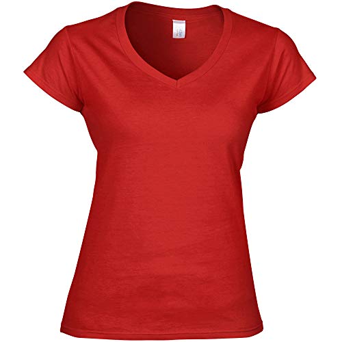 Gildan Women's Softstyle V-Neck T-Shirt - Large - US size 6 - Red