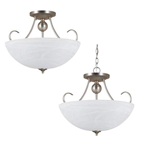 Sea Gull Lighting 77316BLE-965 Convertible Semi-Flush/Pendant with White Alabaster Glass Shades, Antique Brushed Nickel Finish