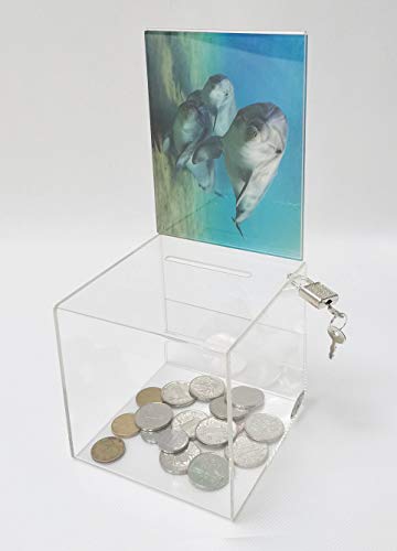 FixtureDisplays® 4.25 X 4.25 X 9.9" Small Acrylic Plexiglass Clear Donation Box Tip Offering Charity Fundraising Box 11040-AMAZON