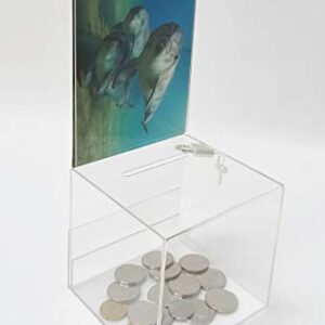 FixtureDisplays® 4.25 X 4.25 X 9.9" Small Acrylic Plexiglass Clear Donation Box Tip Offering Charity Fundraising Box 11040-AMAZON