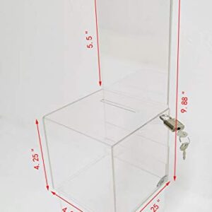 FixtureDisplays® 4.25 X 4.25 X 9.9" Small Acrylic Plexiglass Clear Donation Box Tip Offering Charity Fundraising Box 11040-AMAZON