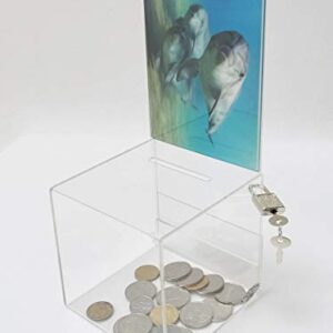 FixtureDisplays® 4.25 X 4.25 X 9.9" Small Acrylic Plexiglass Clear Donation Box Tip Offering Charity Fundraising Box 11040-AMAZON