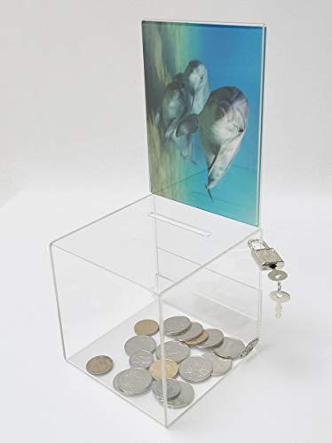 FixtureDisplays® 4.25 X 4.25 X 9.9" Small Acrylic Plexiglass Clear Donation Box Tip Offering Charity Fundraising Box 11040-AMAZON