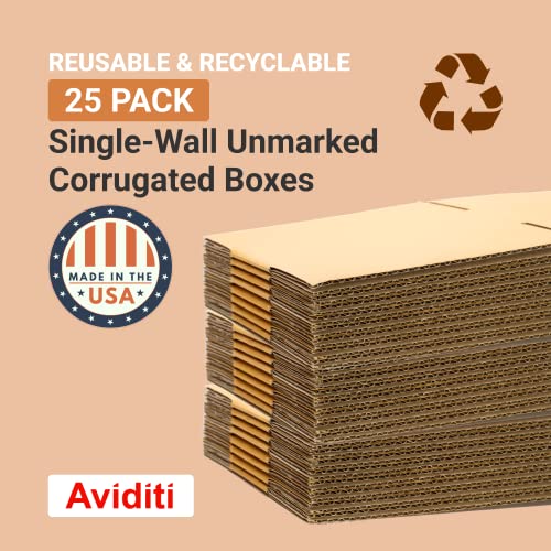 AVIDITI Shipping Boxes Long 12"L x 4"W x 4"H, 25-Pack | Corrugated Cardboard Box for Packing, Shipping and Storage 1244