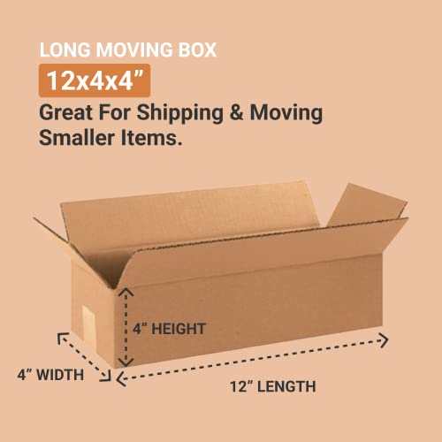 AVIDITI Shipping Boxes Long 12"L x 4"W x 4"H, 25-Pack | Corrugated Cardboard Box for Packing, Shipping and Storage 1244