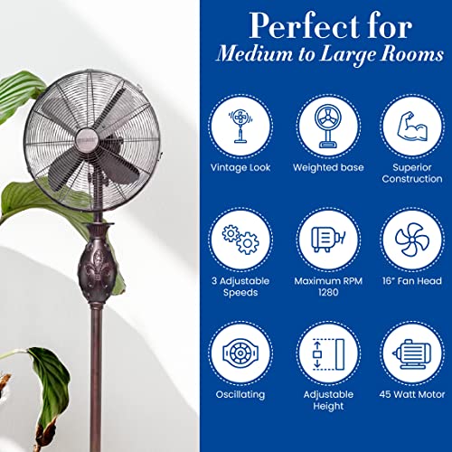 DecoBREEZE DBF0611 Pedestal Standing Floor Fan, 16-Inch, Fleur De Lis