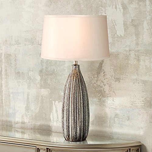 360 Lighting Stella Modern Table Lamp 30" Tall Fluted Mercury Ribbed Glass Taupe Tapered Drum Shade Decor for Bedroom Living Room House Home Bedside Nightstand Office Entryway Kids Family