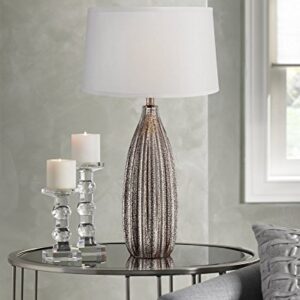 360 Lighting Stella Modern Table Lamp 30" Tall Fluted Mercury Ribbed Glass Taupe Tapered Drum Shade Decor for Bedroom Living Room House Home Bedside Nightstand Office Entryway Kids Family