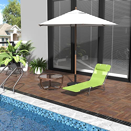 Outsunny Folding Chaise Lounge Pool Chairs, Outdoor Sun Tanning Chairs with Pillow, Reclining Back, Steel Frame & Breathable Mesh for Beach, Yard, Patio, Green