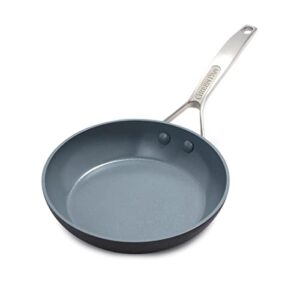 greenpan paris pro hard anodized healthy ceramic nonstick, 8" frying pan skillet, pfas-free, dishwasher safe, grey