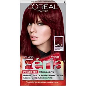 l'oreal paris feria multi-faceted shimmering permanent hair color, r48 red velvet (intense deep auburn), pack of 1, hair dye