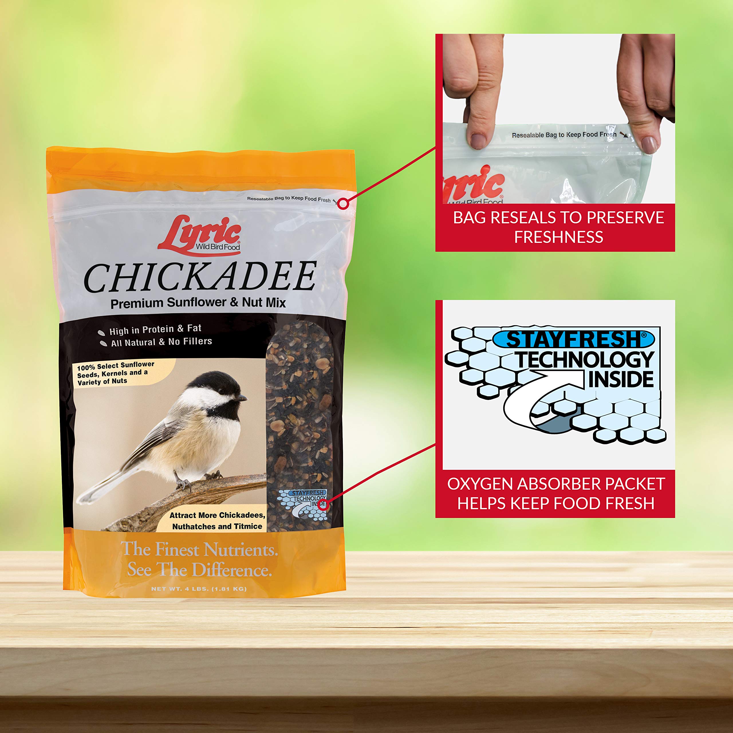 Lyric Chickadee Wild Bird Seed - Sunflower & Nut Premium Bird Food Mix for Chickadees, Nuthatches & Titmice - 4 lb bag