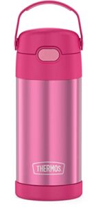 thermos funtainer 12 ounce stainless steel vacuum insulated kids straw bottle, pink