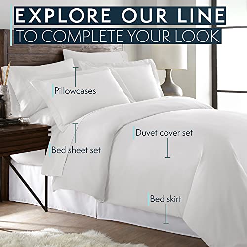 HC COLLECTION 1500 Thread Lightweight Duvet Cover Bed Linen Set with Zipper Closure for Comforters with 2 Pillow Shams, Queen, White