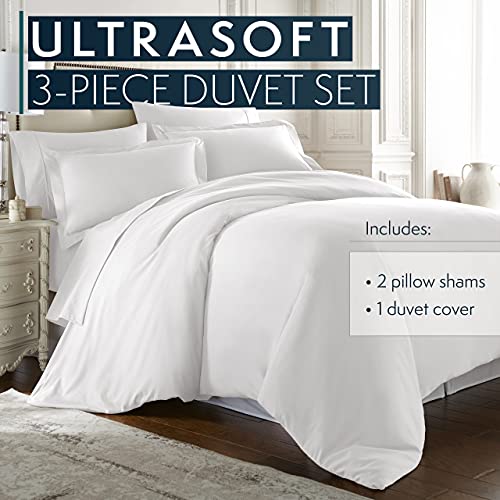 HC COLLECTION 1500 Thread Lightweight Duvet Cover Bed Linen Set with Zipper Closure for Comforters with 2 Pillow Shams, Queen, White