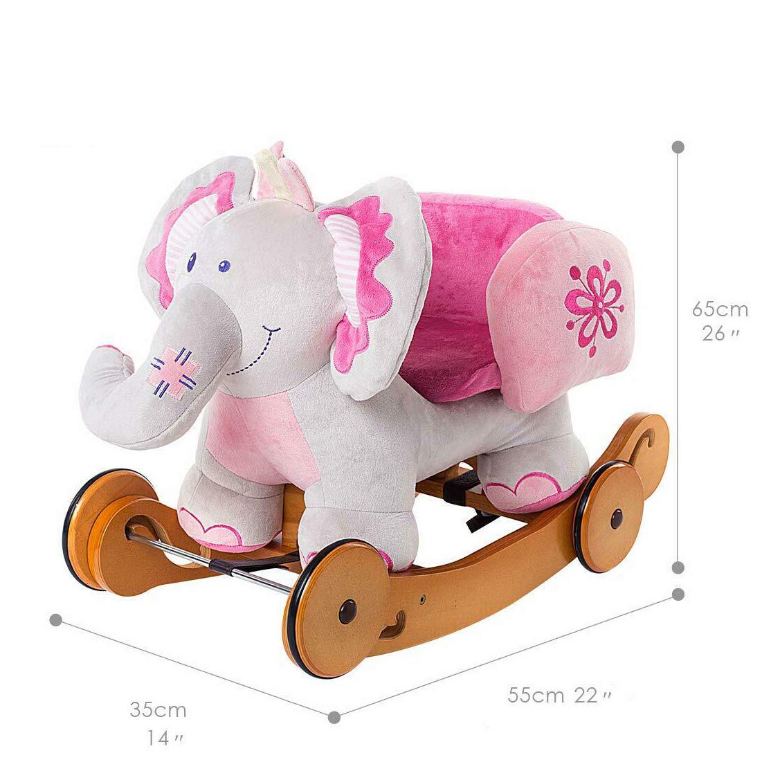 labebe - Plush Rocking Horse, Pink Ride Elephant, Stuffed Rocker Toy for Child 1-3 Year Old, Kid Ride On Toy Wooden, 2 In 1 Rocking Animal with Wheel for Infant/Toddler(Girl&Boy),Nursery Birthday Gift