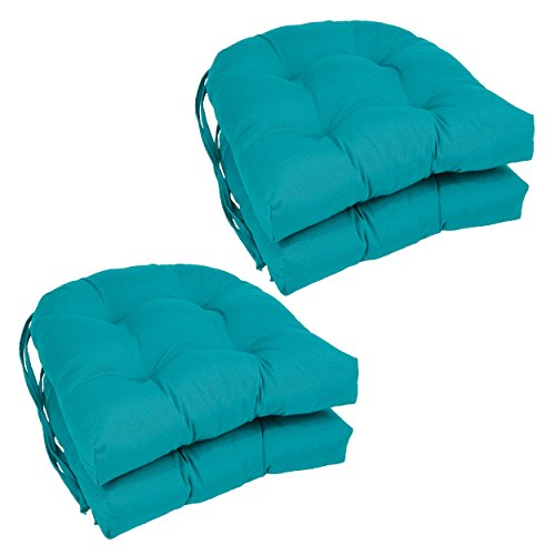 Blazing Needles Polyester 16-inch Twill Rounded Back Chair Cushion, 4 Count (Pack of 1), Aqua Blue