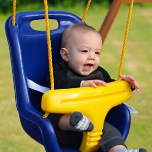 Gorilla Playsets 04-0032-B High Back Plastic Infant Swing with Yellow T bar & Rope, Blue with Yellow