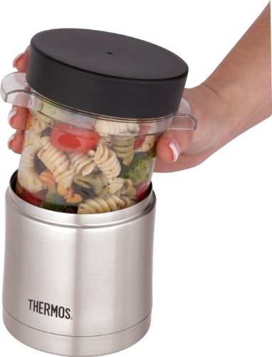 Thermos Food Jar with Microwavable Container, 12-Ounce, Stainless Steel