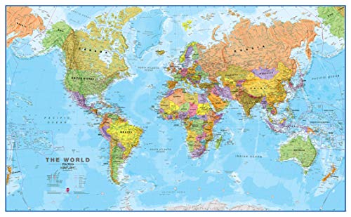 Maps International World Wall Map - Map of The World Poster - Front Lamination - 33 x 47