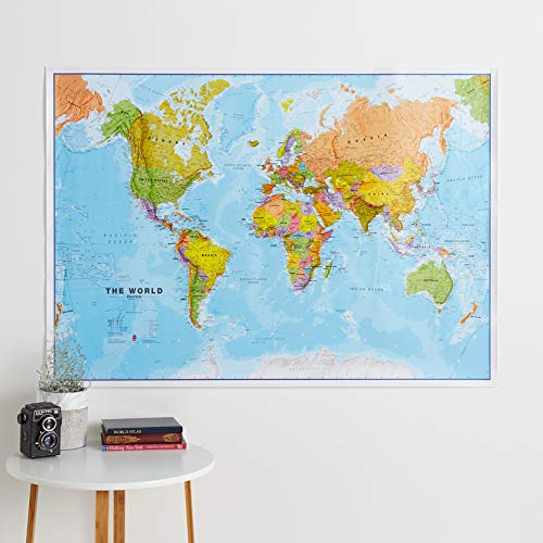 Maps International World Wall Map - Map of The World Poster - Front Lamination - 33 x 47