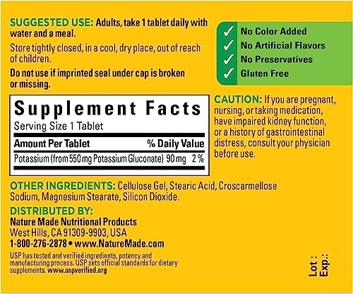 Nature Made Potassium Gluconate 550mg, 100 tablets