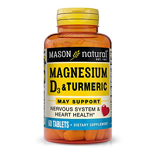 MASON NATURAL Magnesium & Vitamin D3 with Turmeric - Healthy Heart and Nervous System, Strengthens Bones and Muscles, Improved Joint Health, 60 Tablets