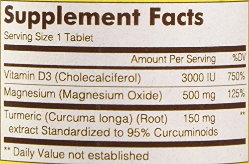 MASON NATURAL Magnesium & Vitamin D3 with Turmeric - Healthy Heart and Nervous System, Strengthens Bones and Muscles, Improved Joint Health, 60 Tablets