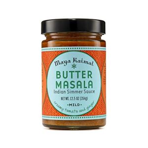 maya kaimal butter masala sauce, 12.5 oz, mild indian simmer sauce with creamy tomato and ginger. vegetarian, gluten free