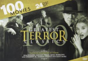 100 greatest terror classics: bela lugosi - vincent price - boris karloff - lon chaney - barbara steele - dr. jekyll and mr. hyde - hunchback of notre dame - phantom of the opera - metropolis - nosferatu - night of the living dead - little shop of horro