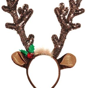 amscan Reindeer Antlers Sequined Headband | 15" x 14" | 1 Pc, Brown