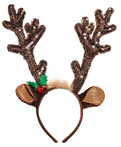 amscan Reindeer Antlers Sequined Headband | 15" x 14" | 1 Pc, Brown