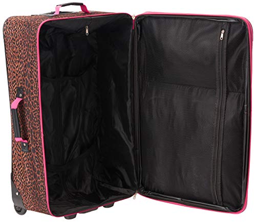 Rockland Vara Softside Upright Luggage, Pink Leopard, 3-Piece Set (20/22/28)