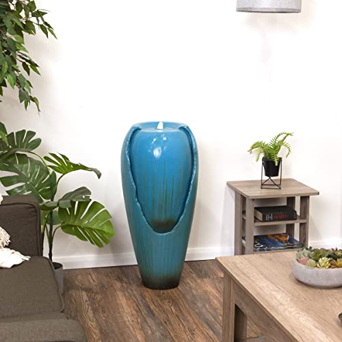 Alpine Corporation DIG100XS w/LED Light Water Jar Fountain, 32 Inch Tall, Turquoise