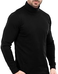 Utopia Wear Premium Mens Shirt, Cotton Blend Knitted Turtleneck Men T-Shirt Pullover Sweater, Black, XX-Large