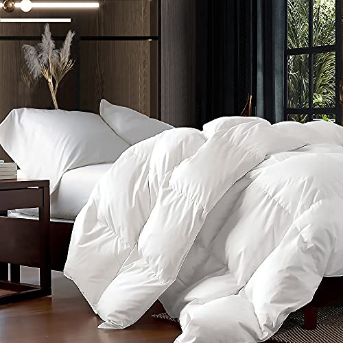 Luxurious Twin/Twin XL Size Goose Down Feather Comforter Down Feather Fiber Duvet 100% Egyptian Cotton Cover - Baffle Box Design - 50oz Fill Weight - Twin/Twin XL Duvet - Solid White