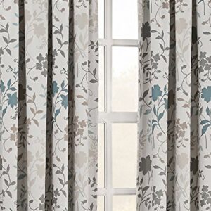 Sun Zero Kara Floral Print Energy Efficient Rod Pocket Single Curtain Panel, 54" x 84", Stone