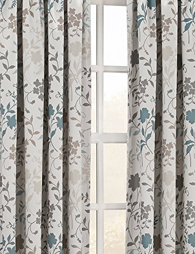 Sun Zero Kara Floral Print Energy Efficient Rod Pocket Single Curtain Panel, 54" x 84", Stone