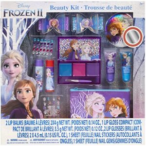 disney frozen - townley girl super sparkly cosmetic beauty makeup set for girls with clips, press on nail, lip gloss, nail stickers, lip balm, nail gems and mirror for parties, sleepovers & makeovers