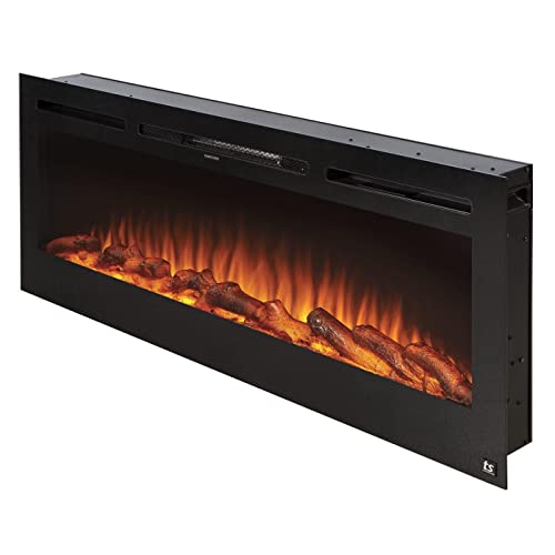 Touchstone Smart Electric Fireplace-The Sideline® 50 Inch Wide-in Wall Recessed-30 Realistic Ember Color/Flame Options-1500W Heater w/Thermostat-Black-Log & Crystal Hearth Options -Alexa®/WiFi Enabled