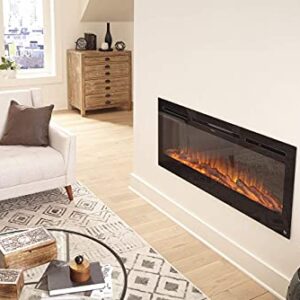 Touchstone Smart Electric Fireplace-The Sideline® 50 Inch Wide-in Wall Recessed-30 Realistic Ember Color/Flame Options-1500W Heater w/Thermostat-Black-Log & Crystal Hearth Options -Alexa®/WiFi Enabled